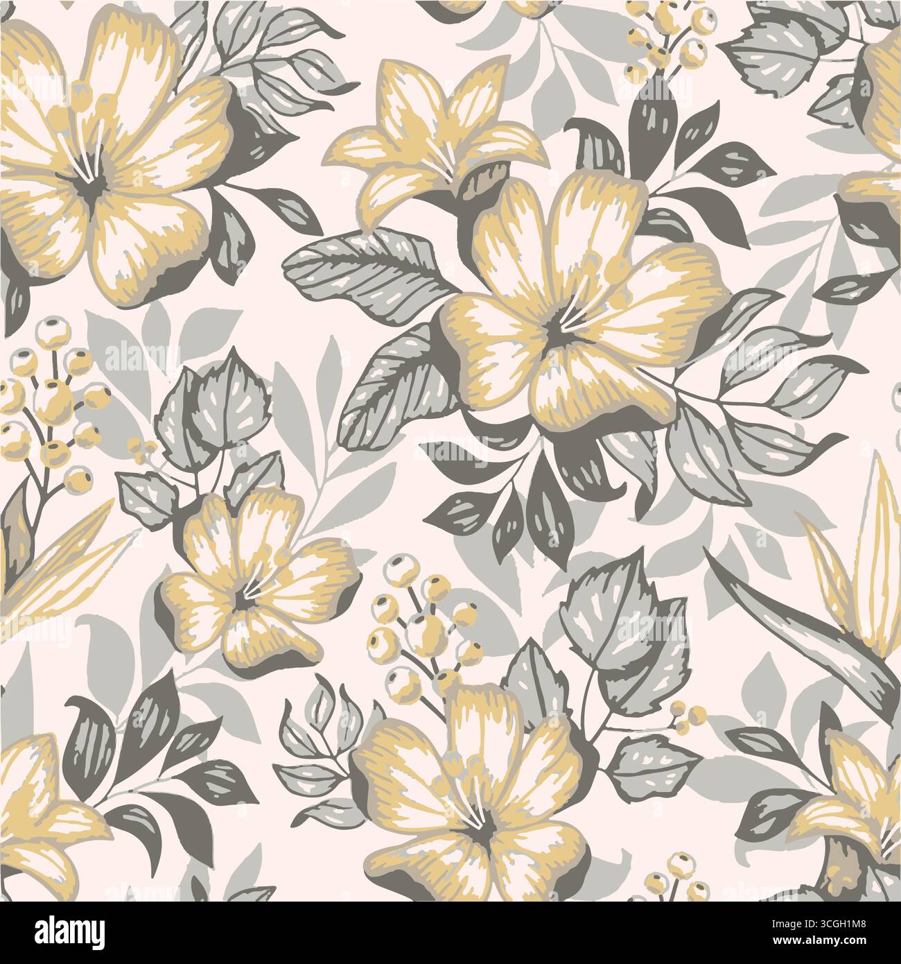 Floral seamless pattern features large, stylized white and pink ...