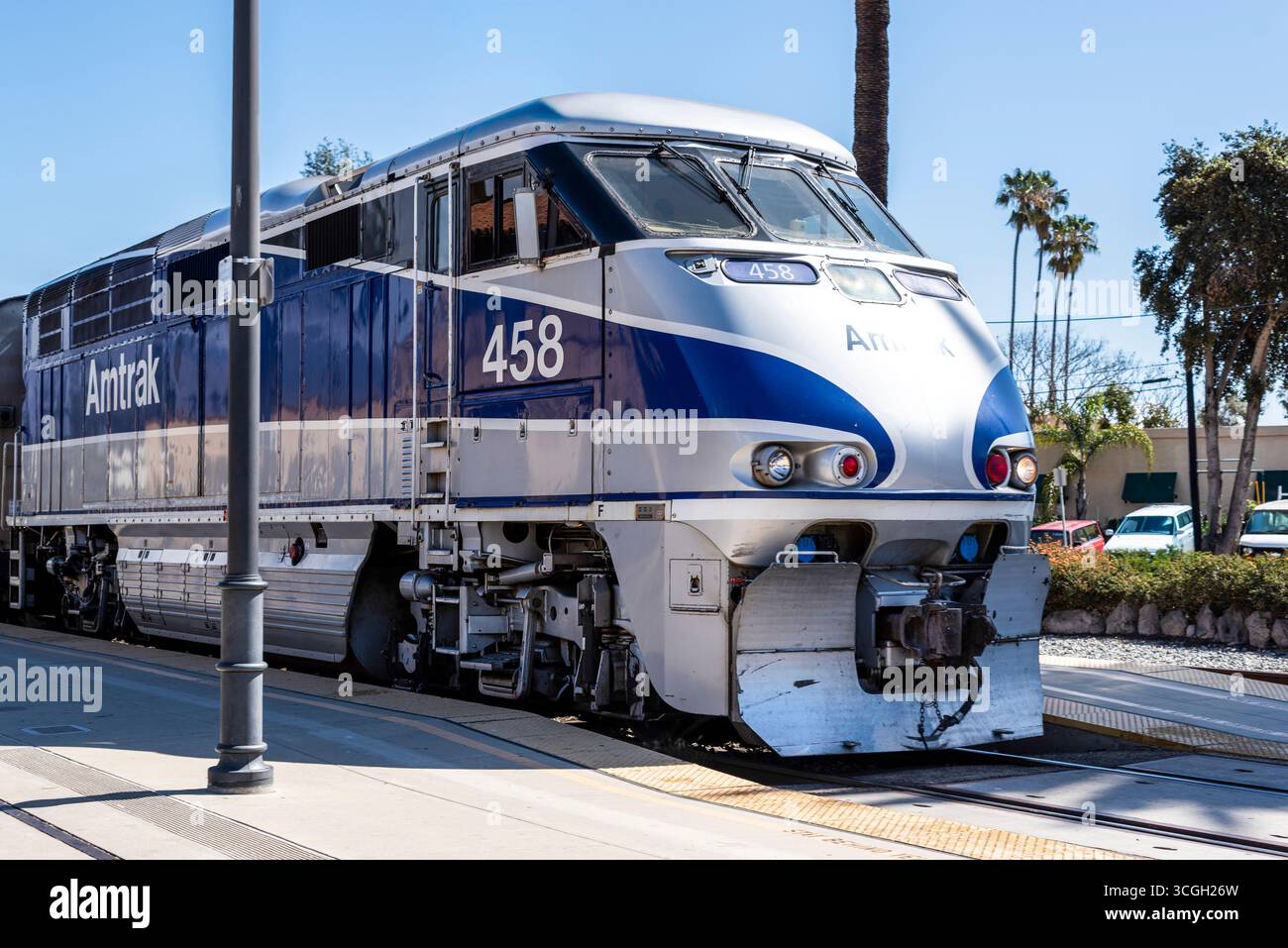 The Amtrak train awaits passengers at the Santa Barbara station in ...