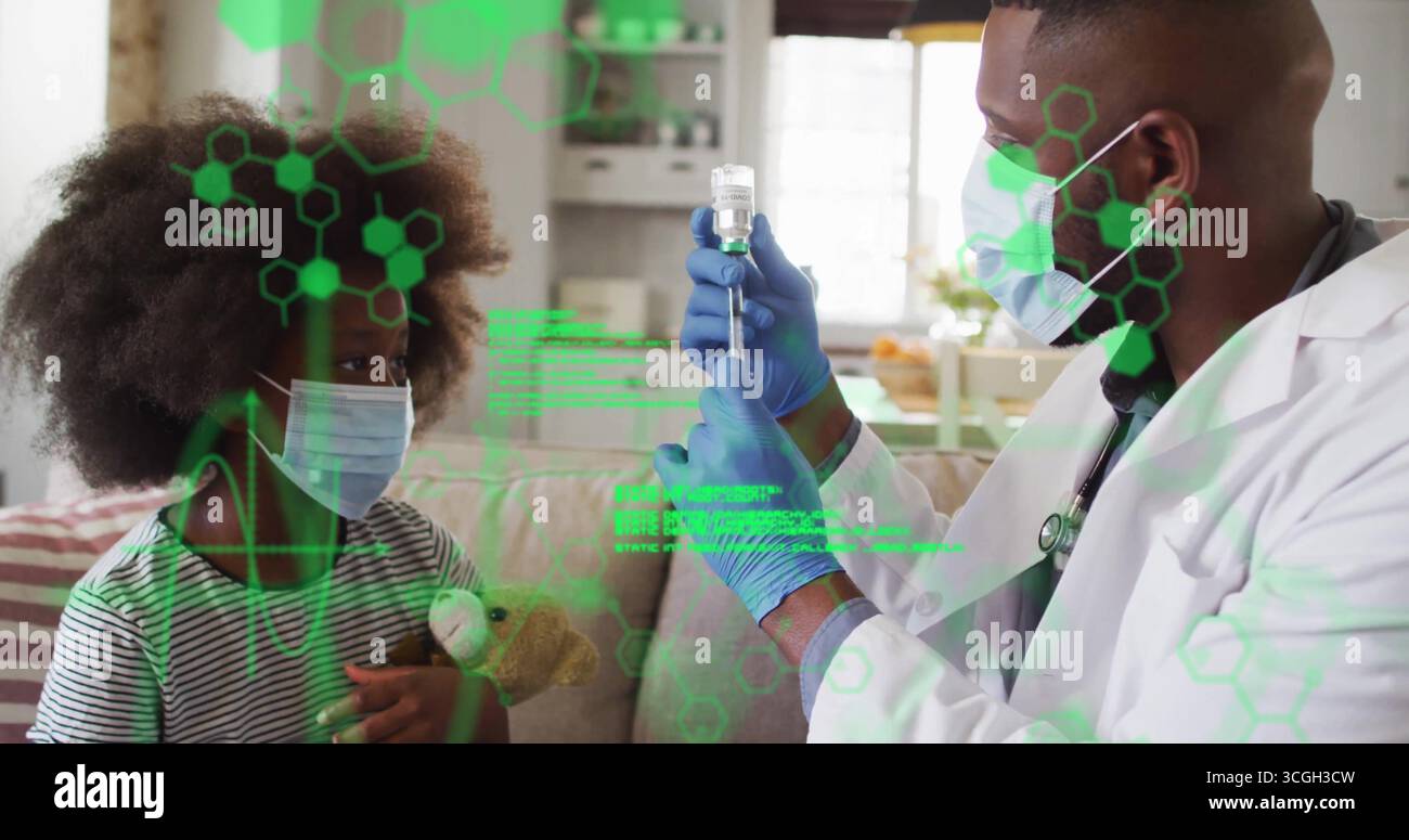 Doctor wearing lab coat drawing vaccine into syringe in home clinic ...