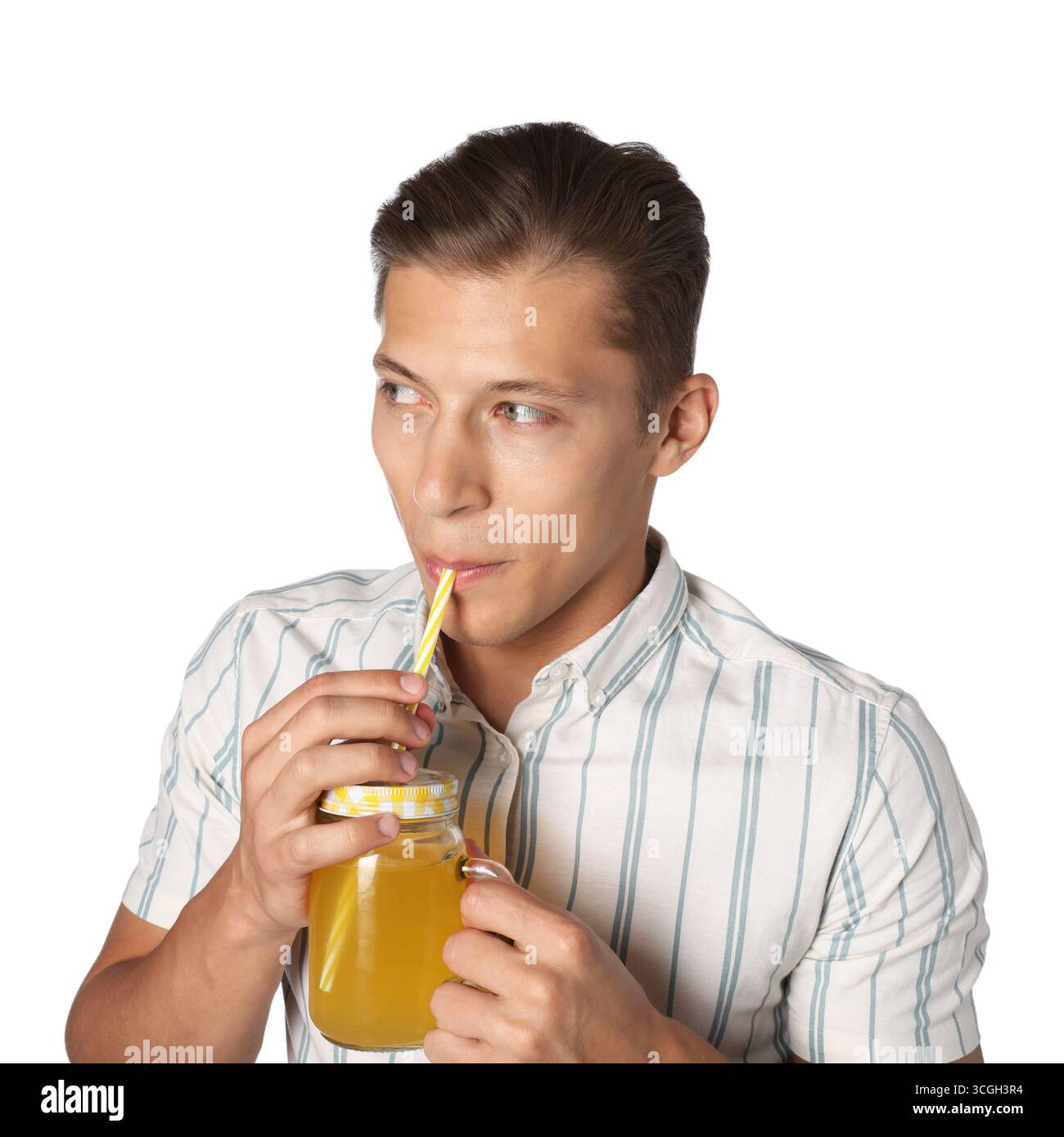 Man drinking juice through straw hi-res stock photography and images - Alamy
