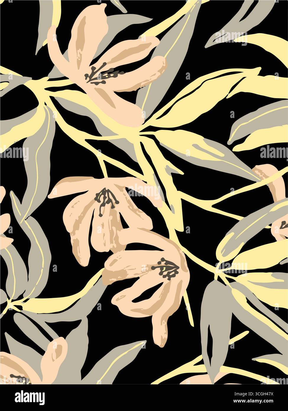 Floral seamless pattern features large, stylized white and pink ...