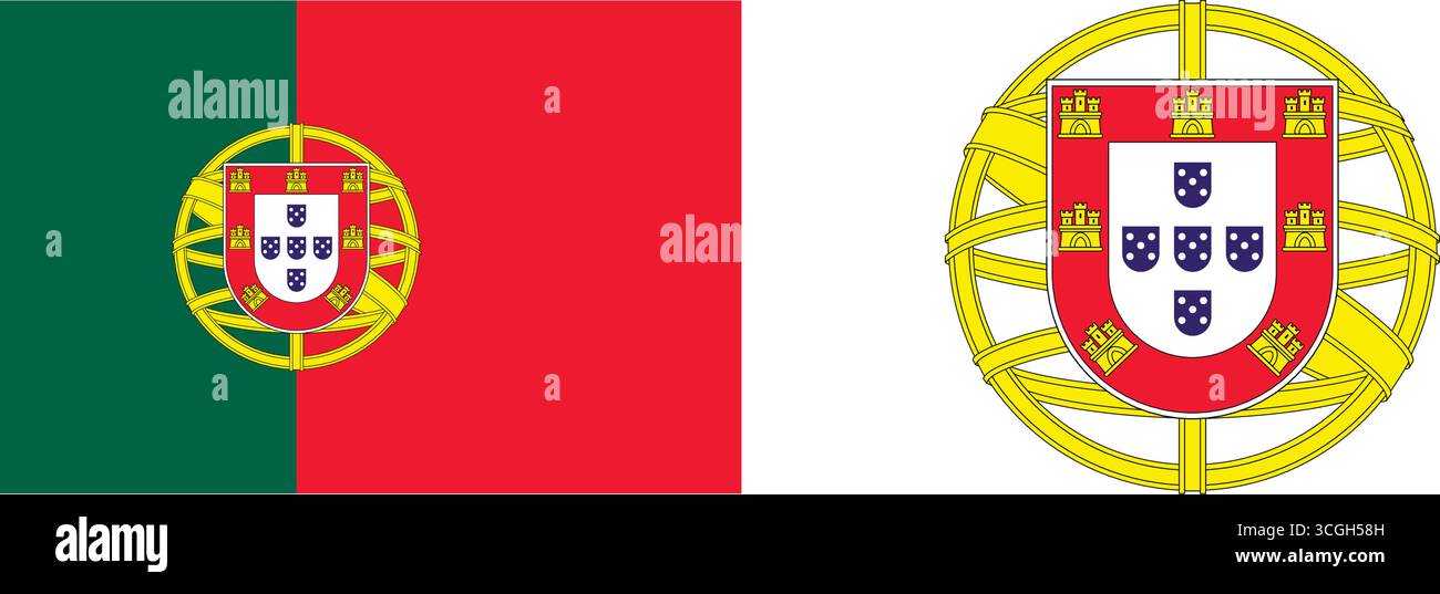 Vector image of the national flag and coat of arms of Portugal Stock ...