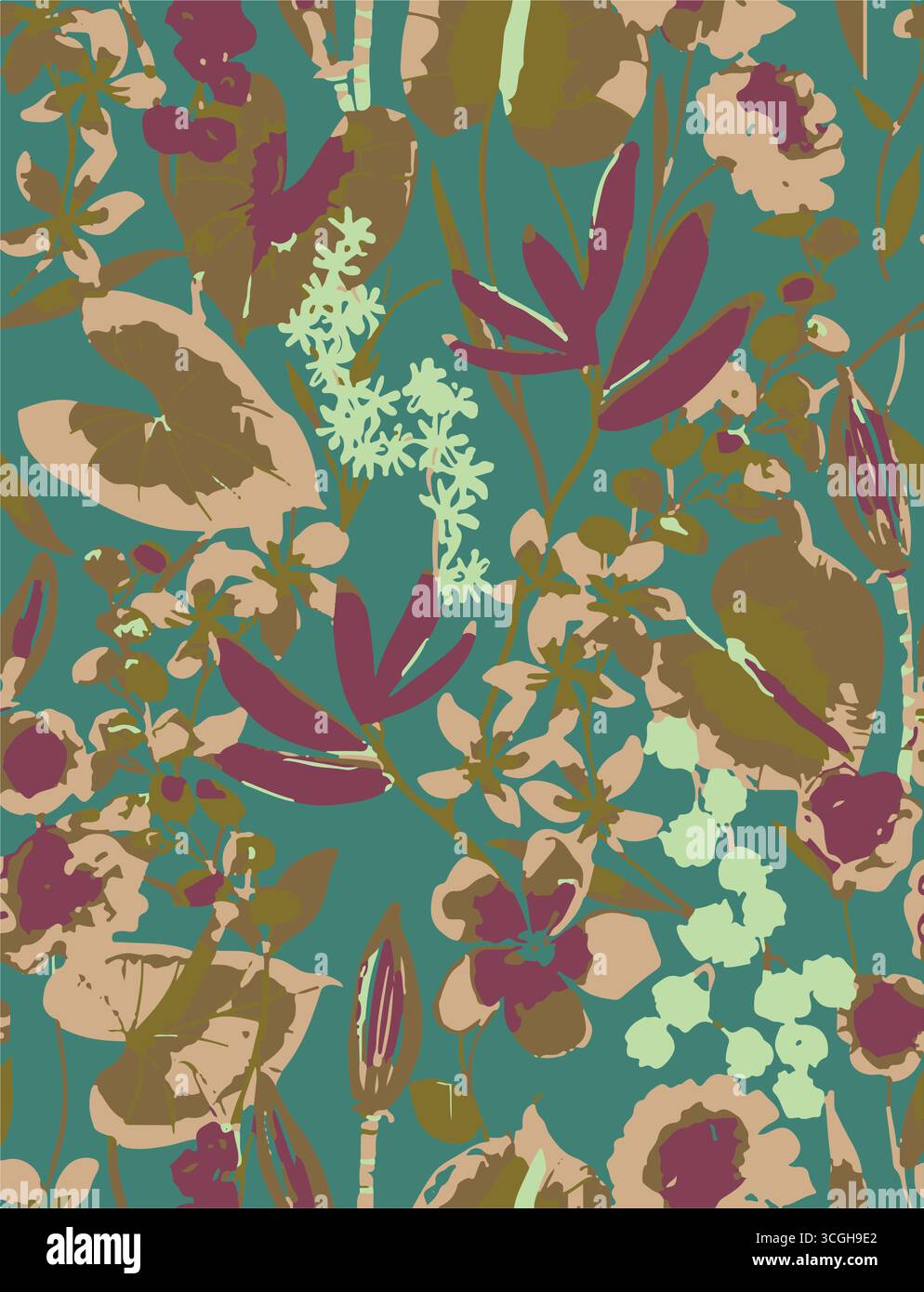 Floral seamless pattern features large, stylized white and pink ...