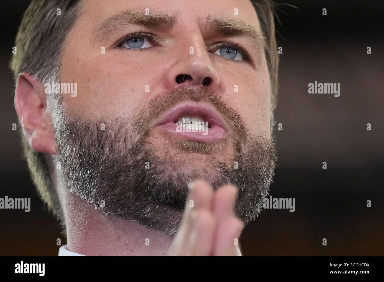 Vice President JD Vance speaks during an event at Mid-City Steel ...