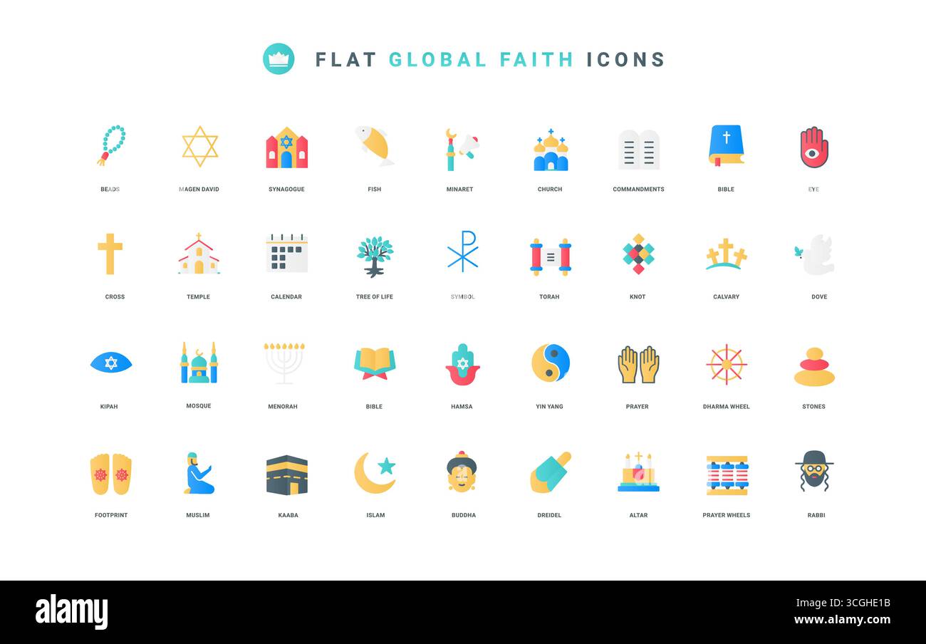 Faith and hope of prayers to god, temple and ritual thin symbols vector ...