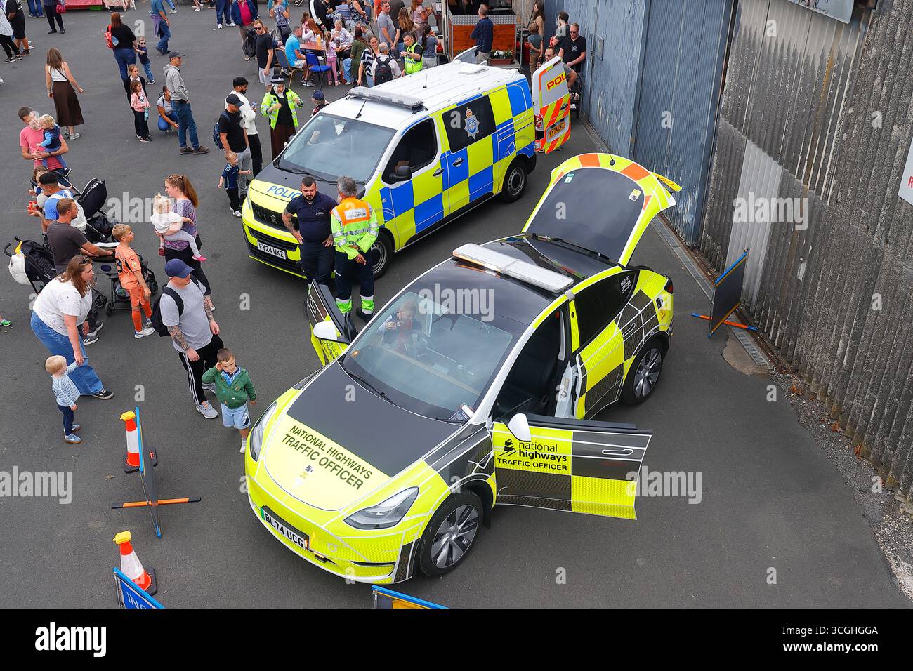 A National Highways Traffic Officer Tesla on display at Sherburn Aero ...