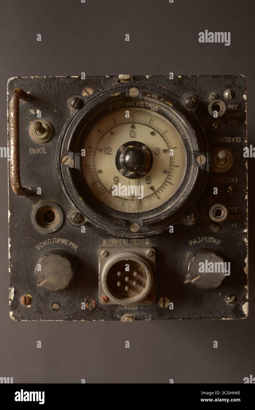 Vintage Soviet aircraft radio altimeter with Cyrillic markings, old ...