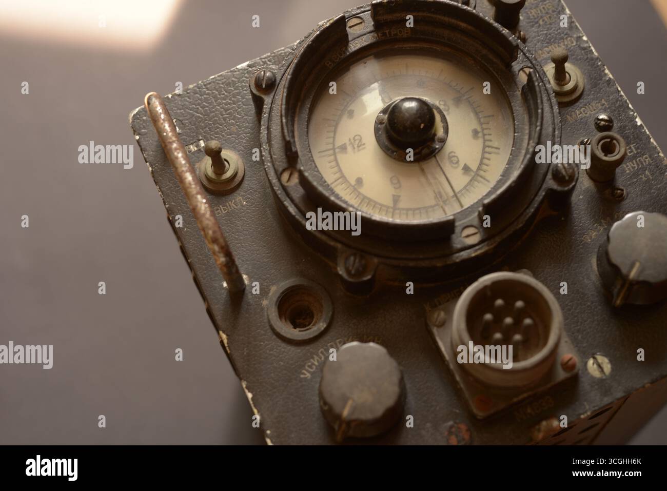 Vintage Soviet aircraft radio altimeter with Cyrillic markings, old ...