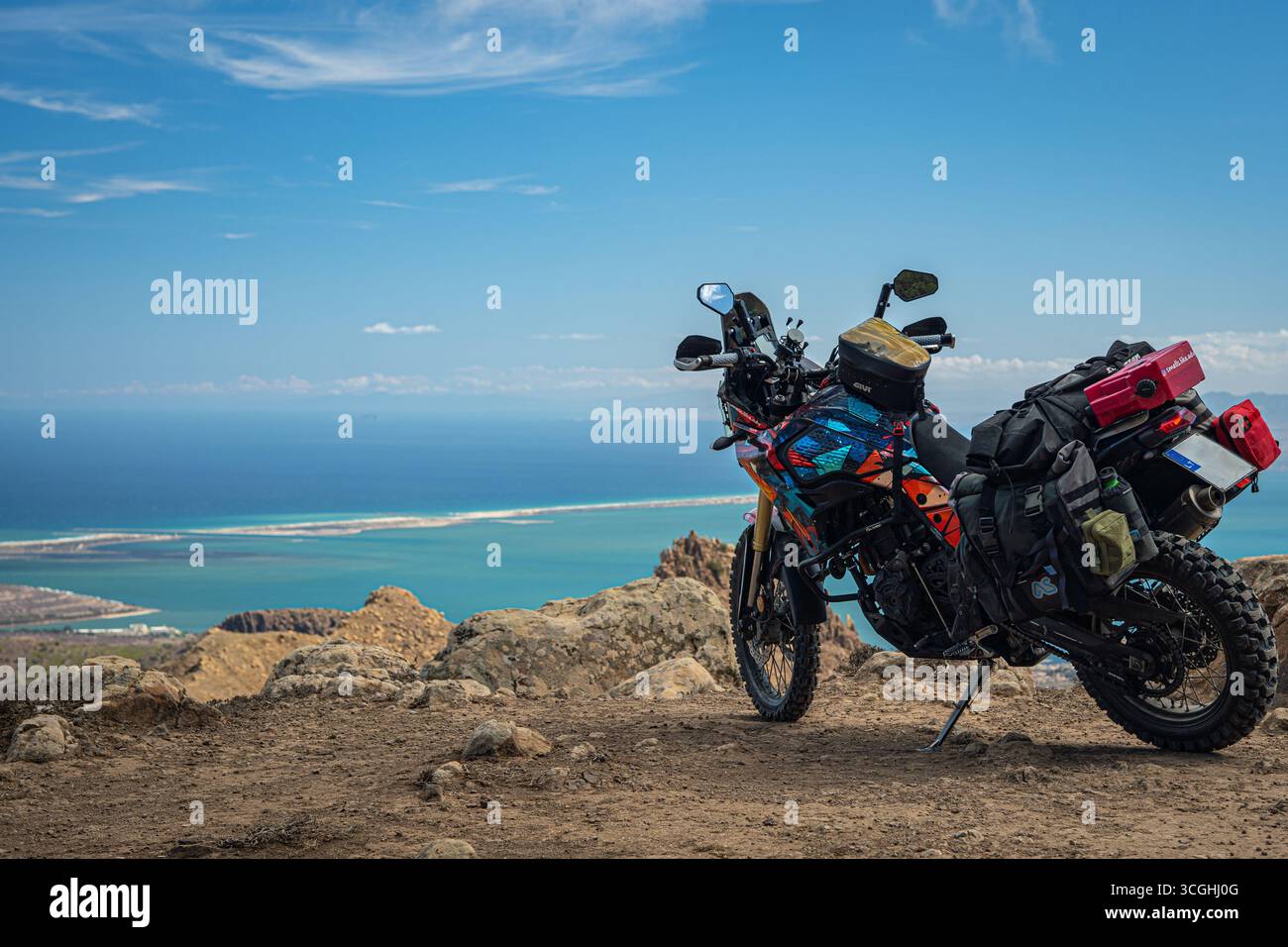 Yamaha Tenere 700 adventure motorcycle on cliffside in Morocco with ...