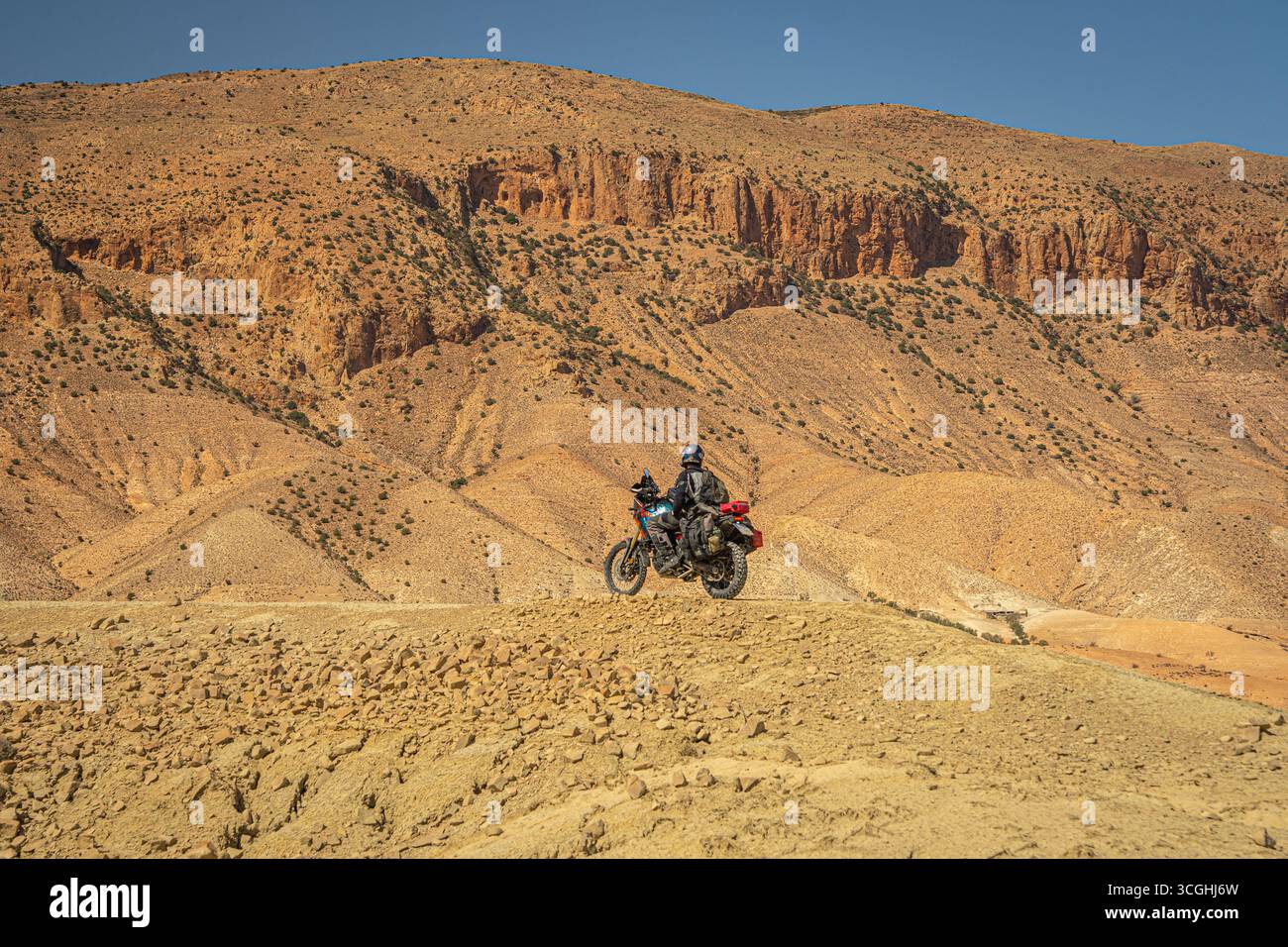 Yamaha Tenere 700 adventure motorcycle in Moroccan desert, rider ...