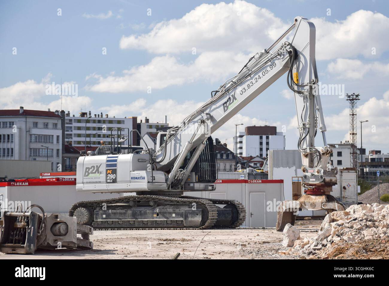 Nancy, France - View on a grey crawler excavator Komatsu PC290NLC for ...
