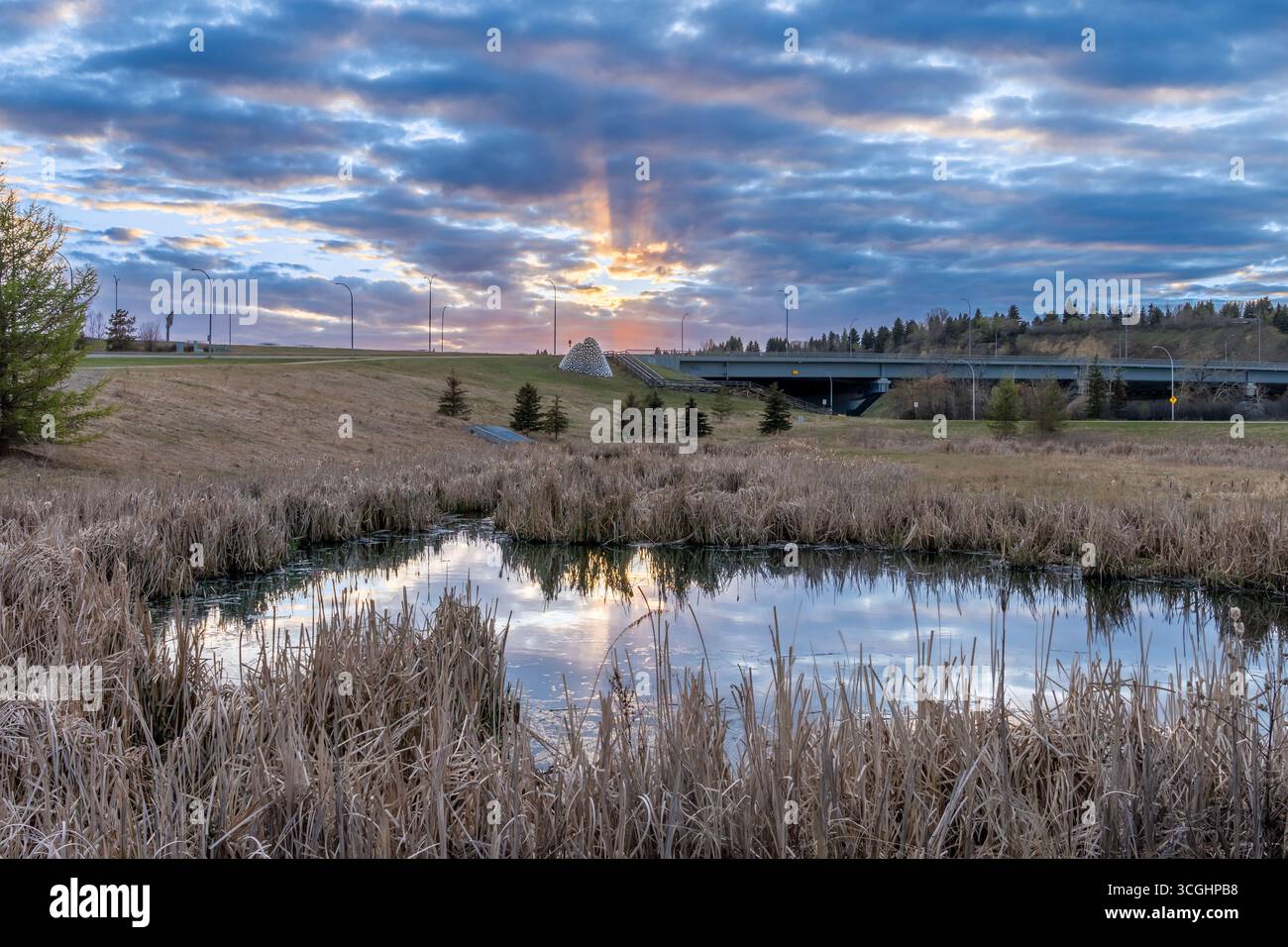 Edmonton landscape with naturalized stormwater system management ...