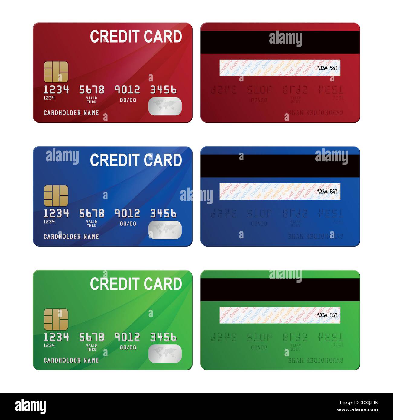 Vector 3d Red, Blue and Green Credit Card Set. Realistic Credit Card ...
