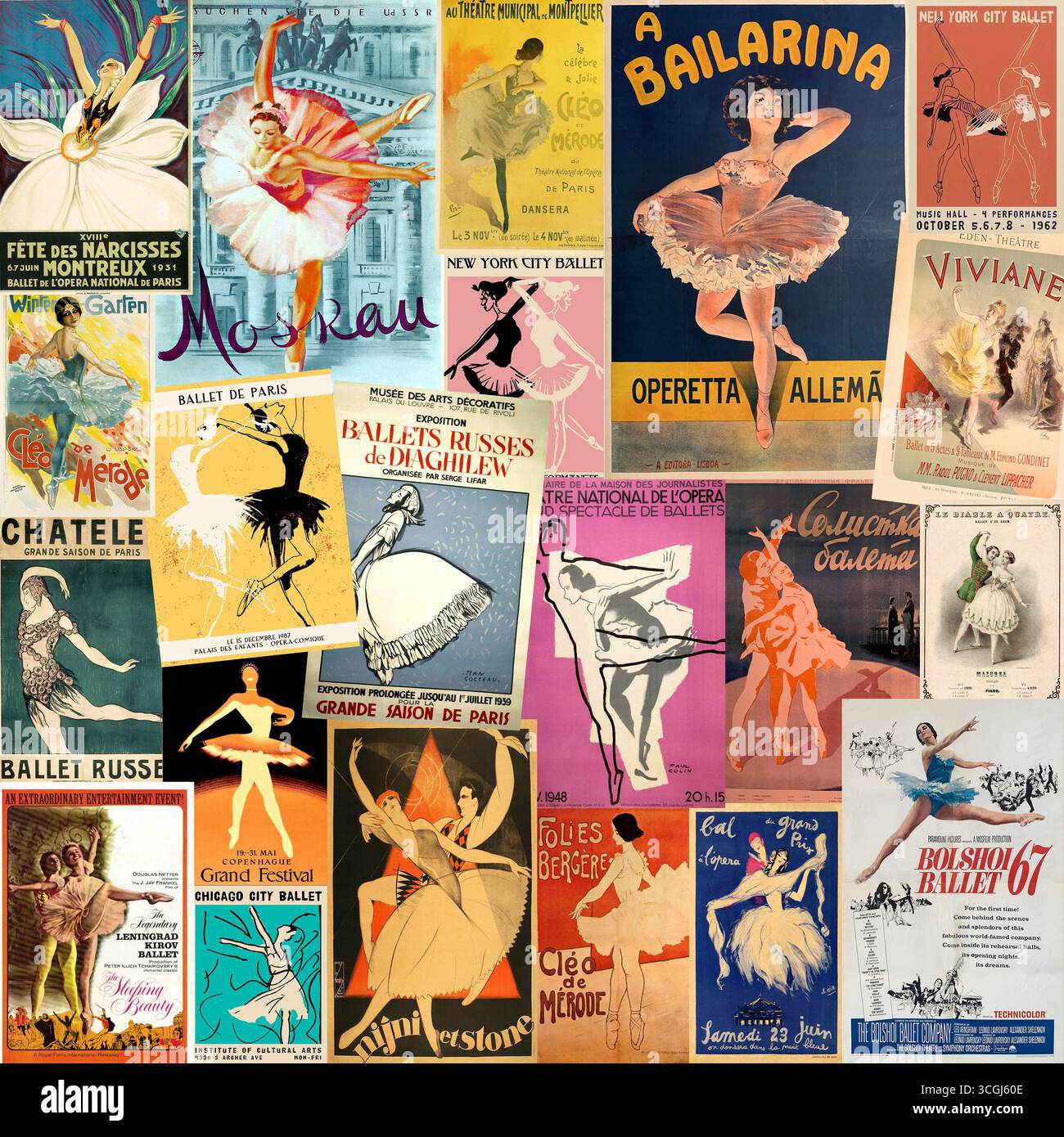 A collection of vintage ballet posters showcases a rich variety of ...