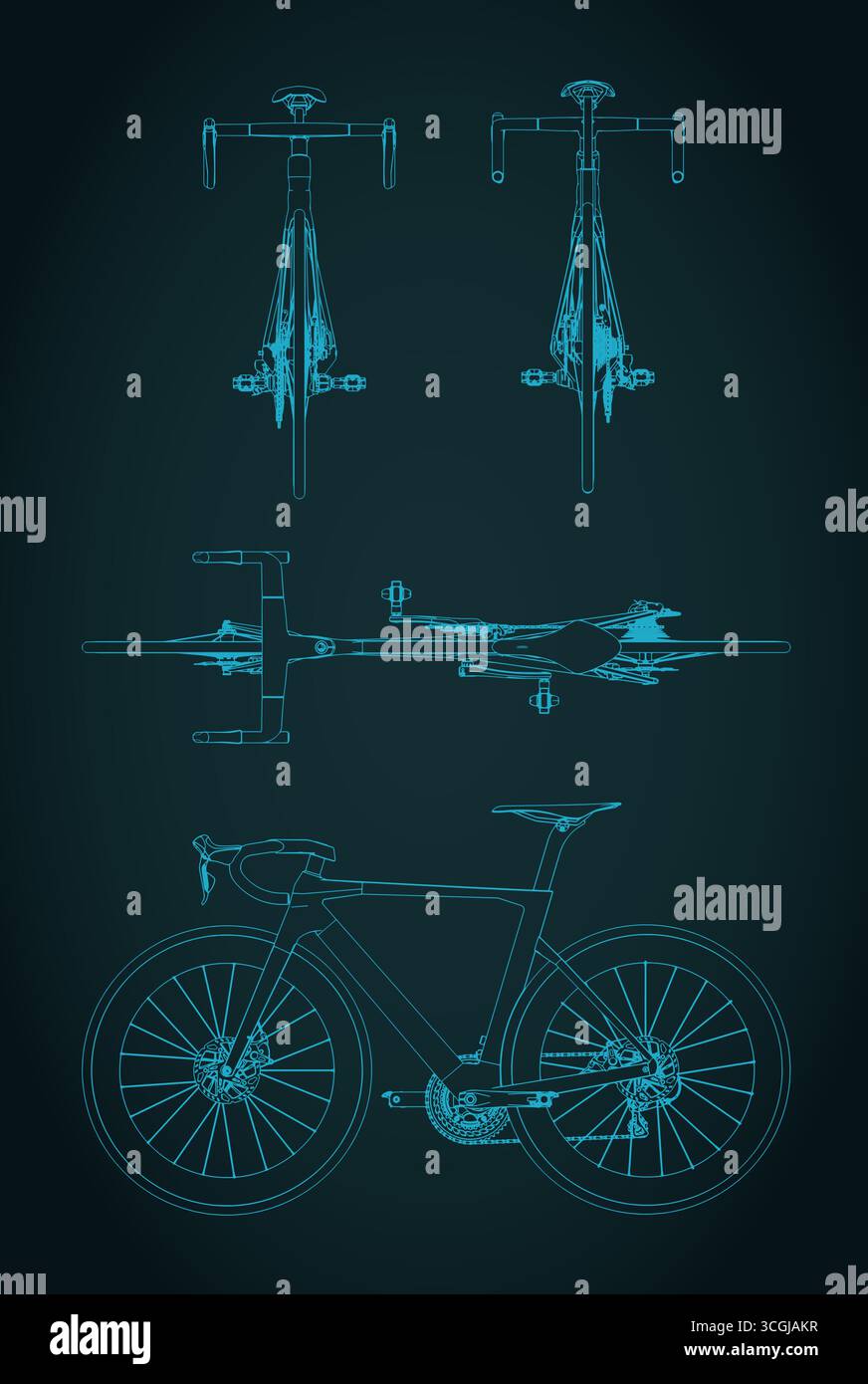 Carbon road bike blueprints stylized vector illustration Stock Vector ...