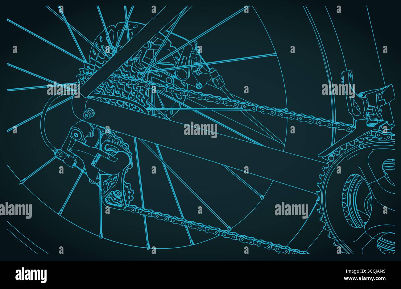 Road bike mechanism isometric blueprint close up stylized vector ...