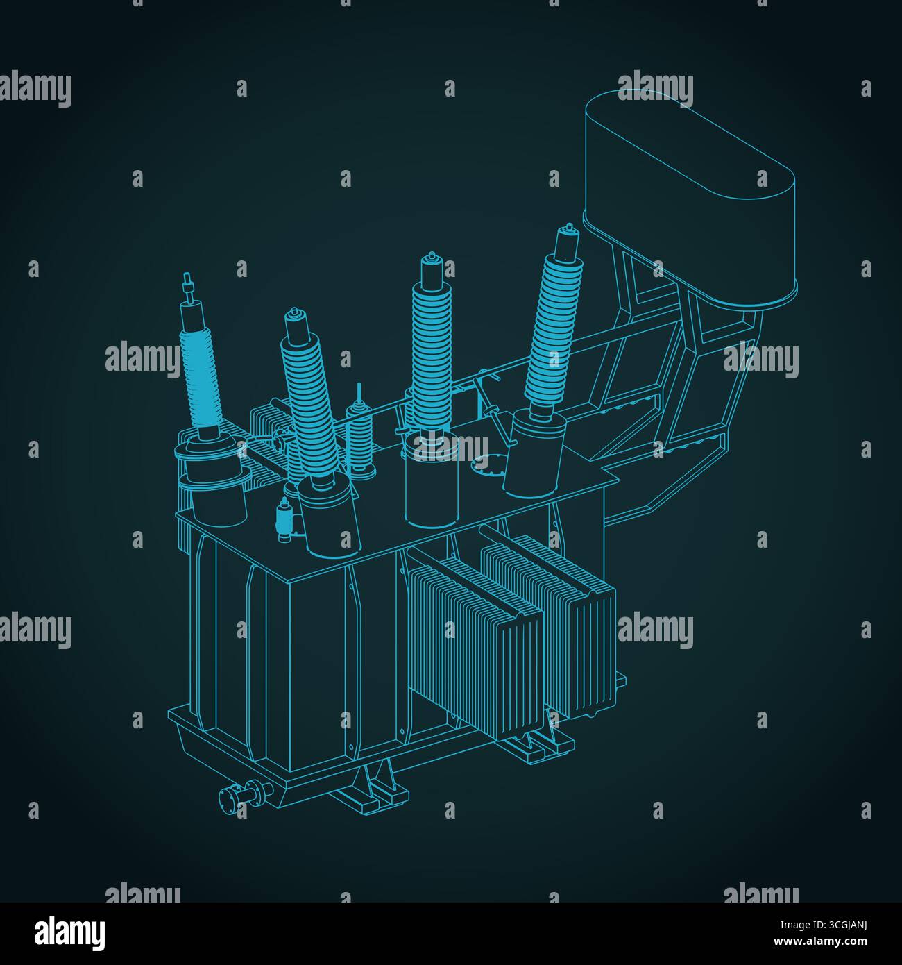 Distribution transformer isometric blueprint stylized vector ...