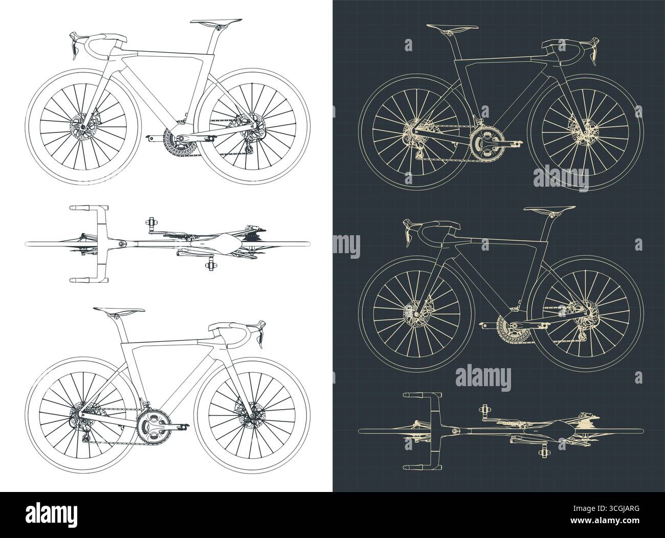 Carbon road bike blueprints stylized vector illustrations Stock Vector ...