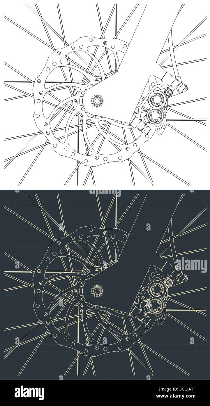 Fat bike MTB front wheel mechanical disc brake drawings close-up ...