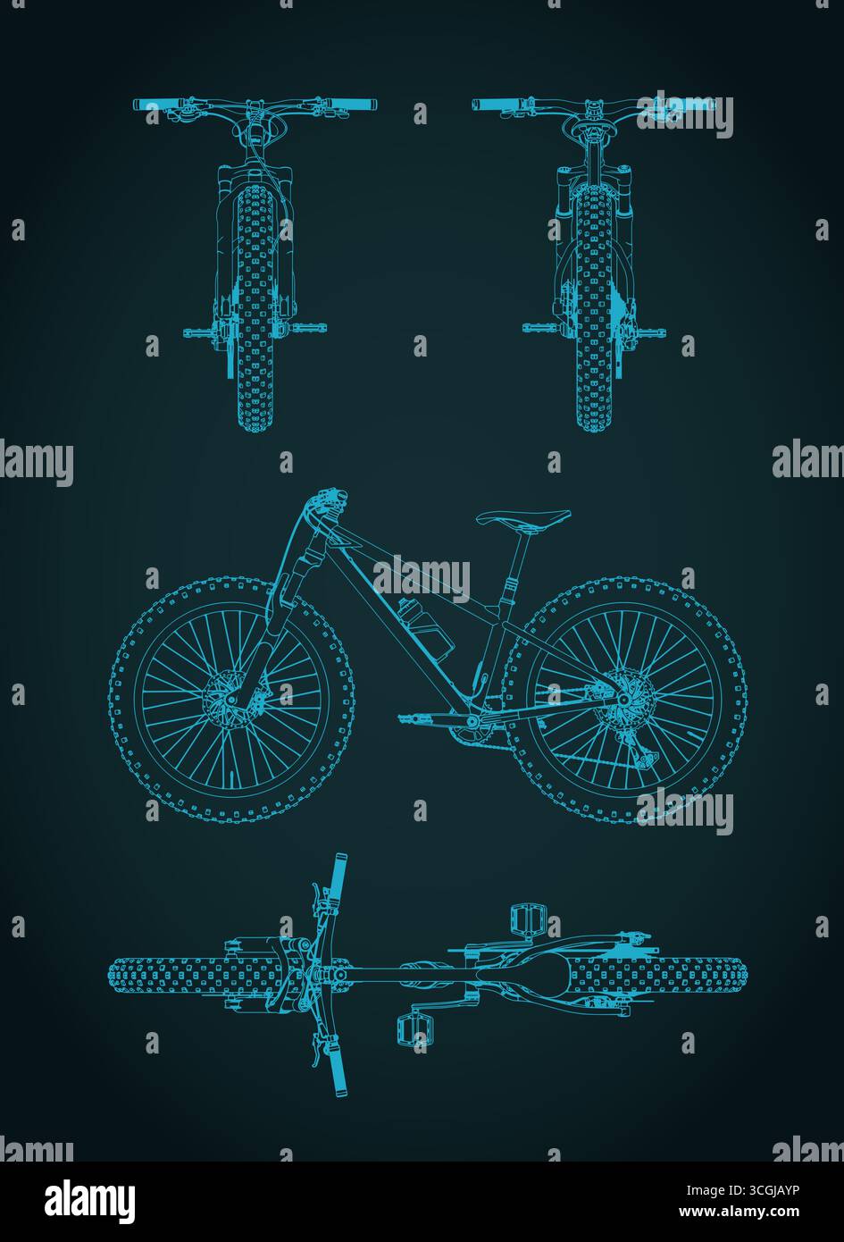 Fat bike MTB blueprints stylized vector illustration Stock Vector Image ...