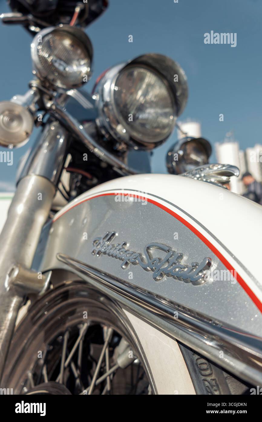 Harley-Davidson Heritage Softail motorcycle, featuring the triple ...