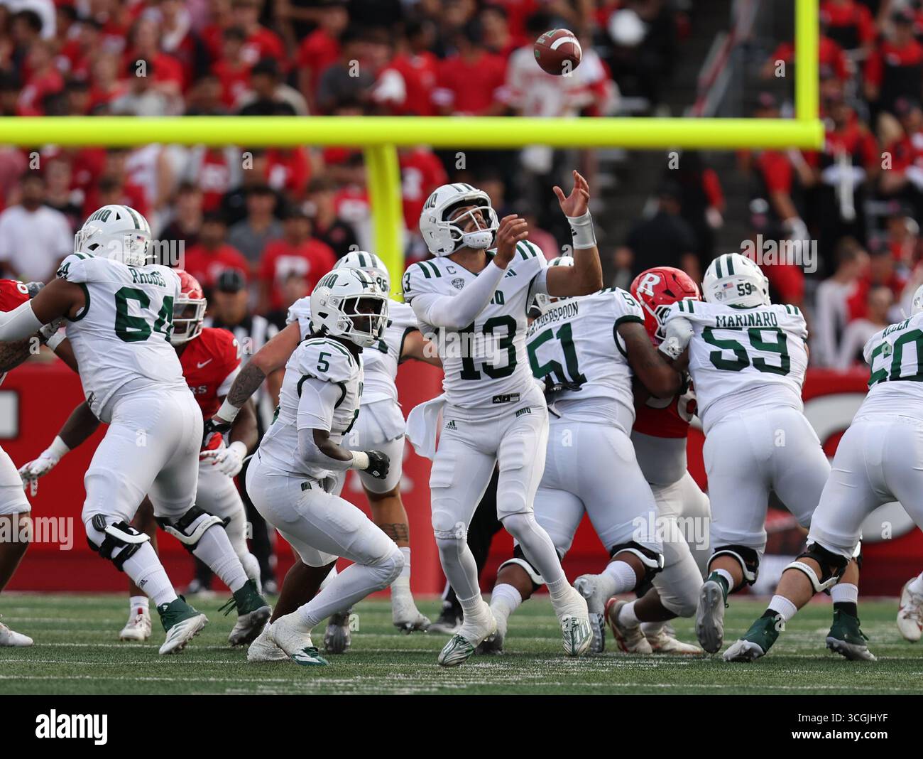 August 28, 2025: Ohio Bobcats quarterback Parker Navarro (13) tries to ...