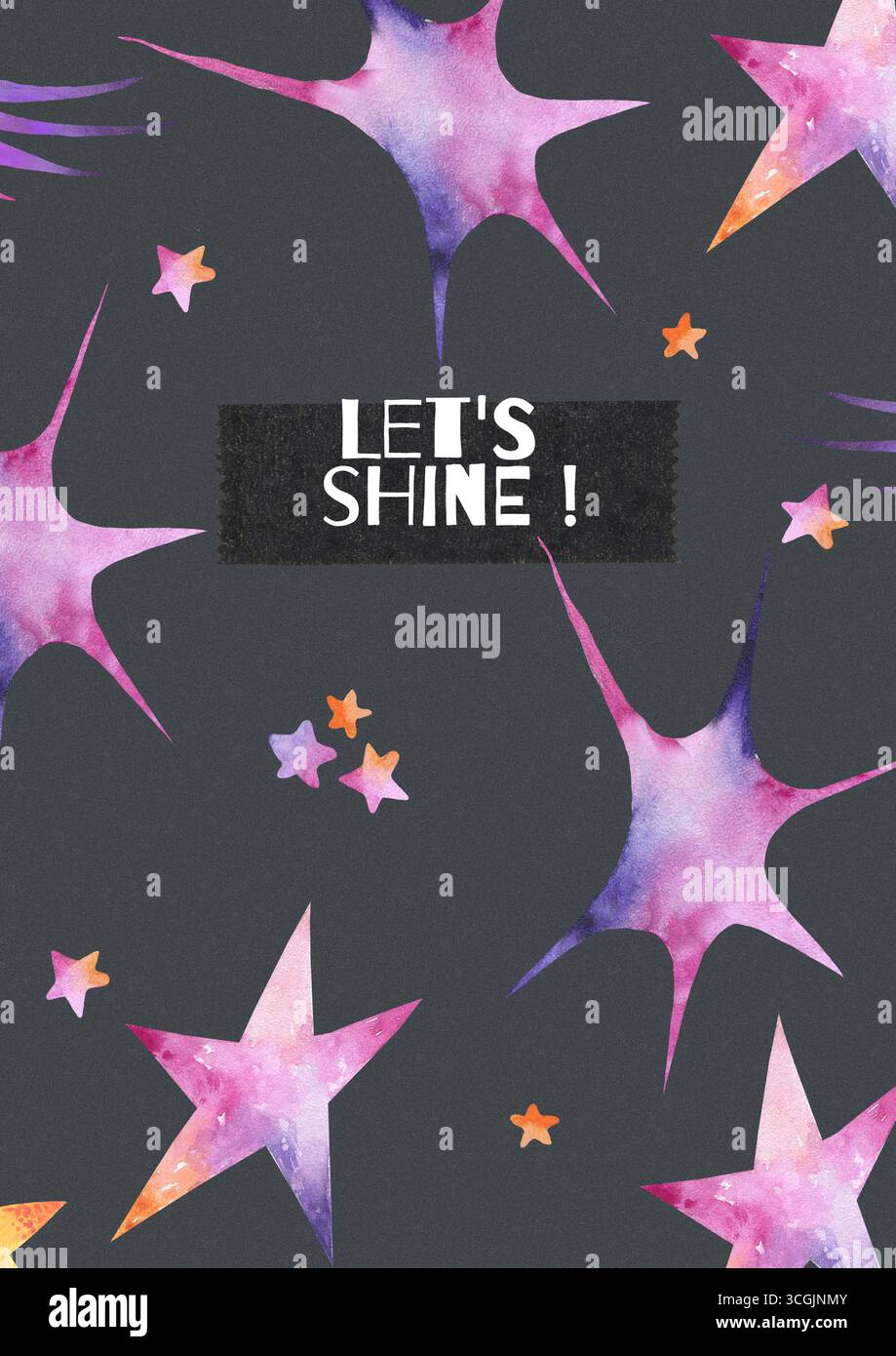 Watercolor Stars and Comets poster on Dark Background Stock Photo - Alamy