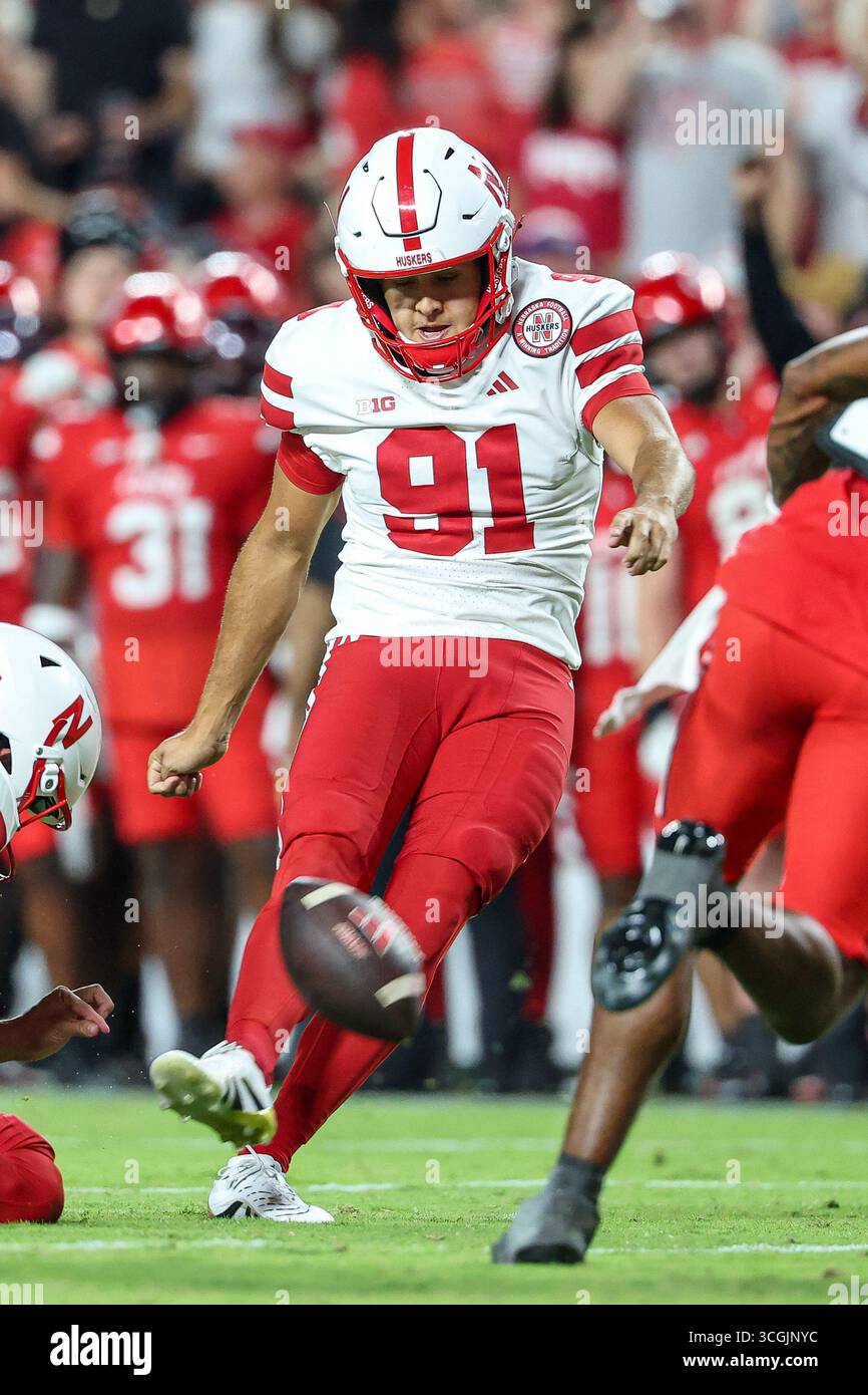 August 28, 2025: Nebraska Cornhuskers place kicker Kyle Cunanan (91 ...