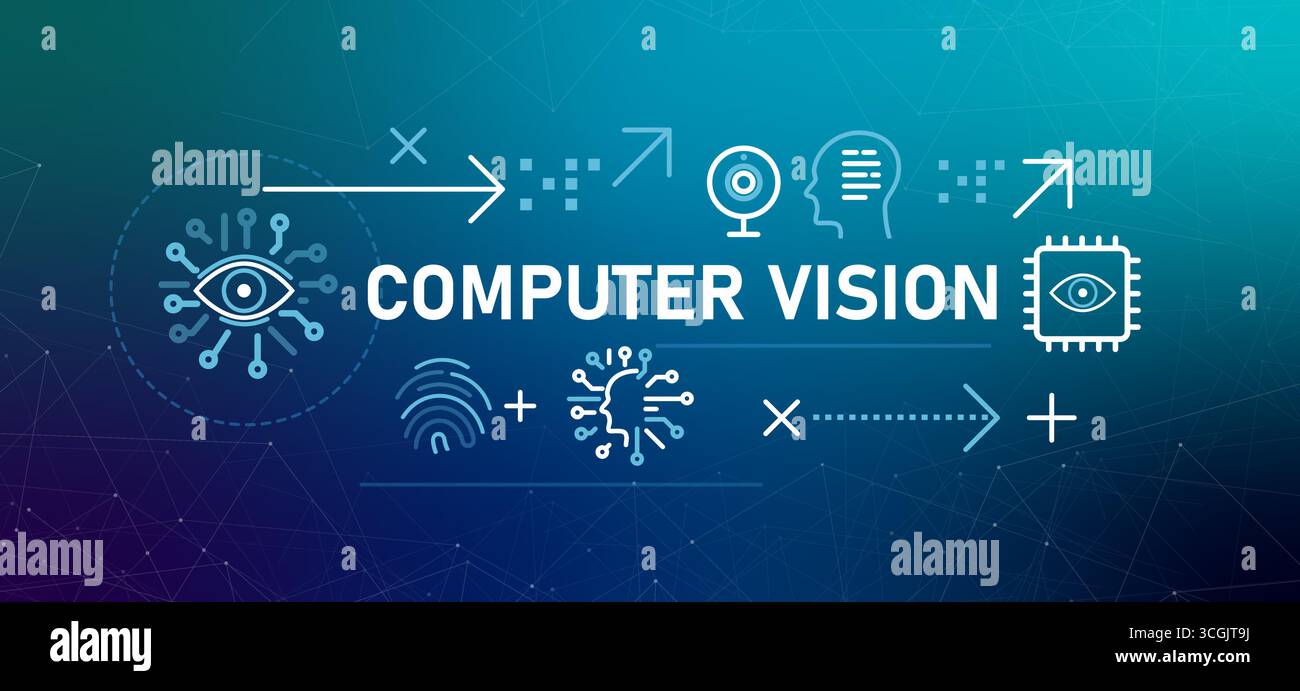 Computer Vision conceptual banner illustration cameras eyes and data processing field of AI ...