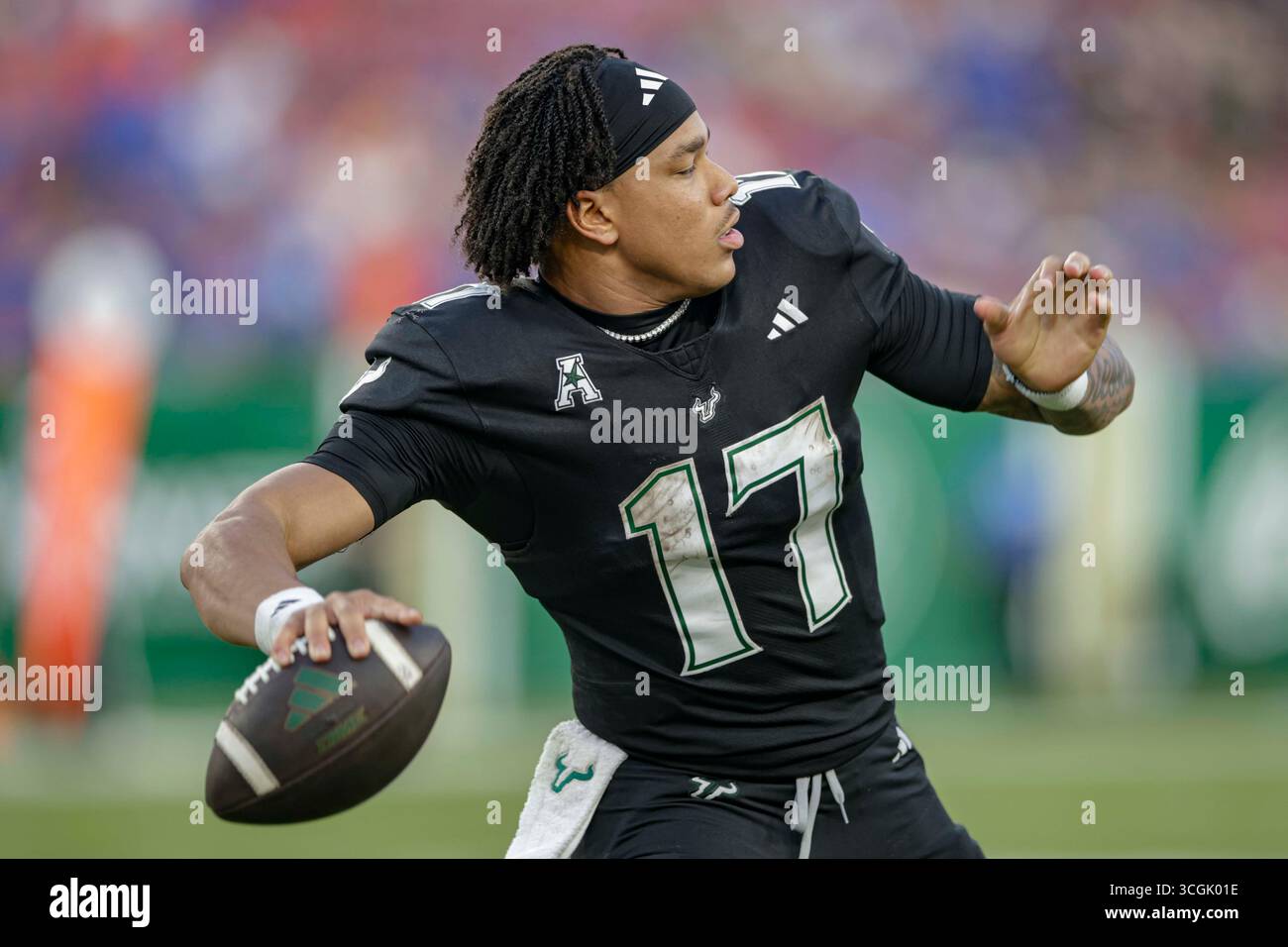 Tampa, FL USA; South Florida Bulls quarterback Byrum Brown (17) warms ...