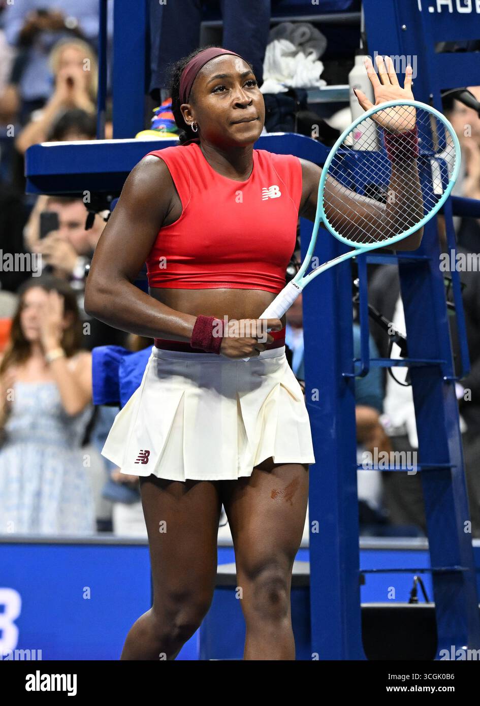 Coco Gauff of USA reacts after defeating Donna Vekic of CRO in straight ...