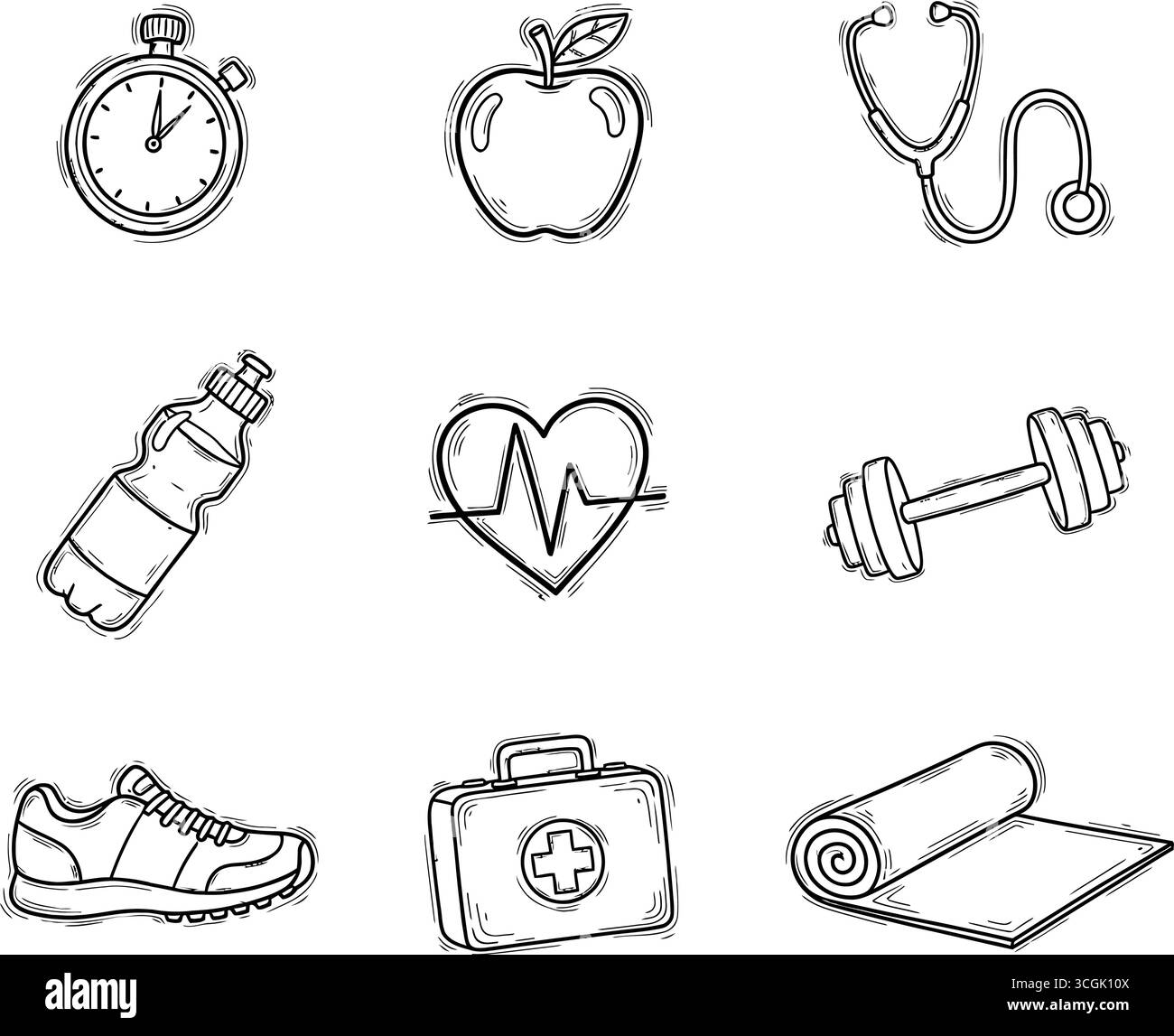 Hand drawn fitness wellness Black and White Stock Photos & Images - Alamy