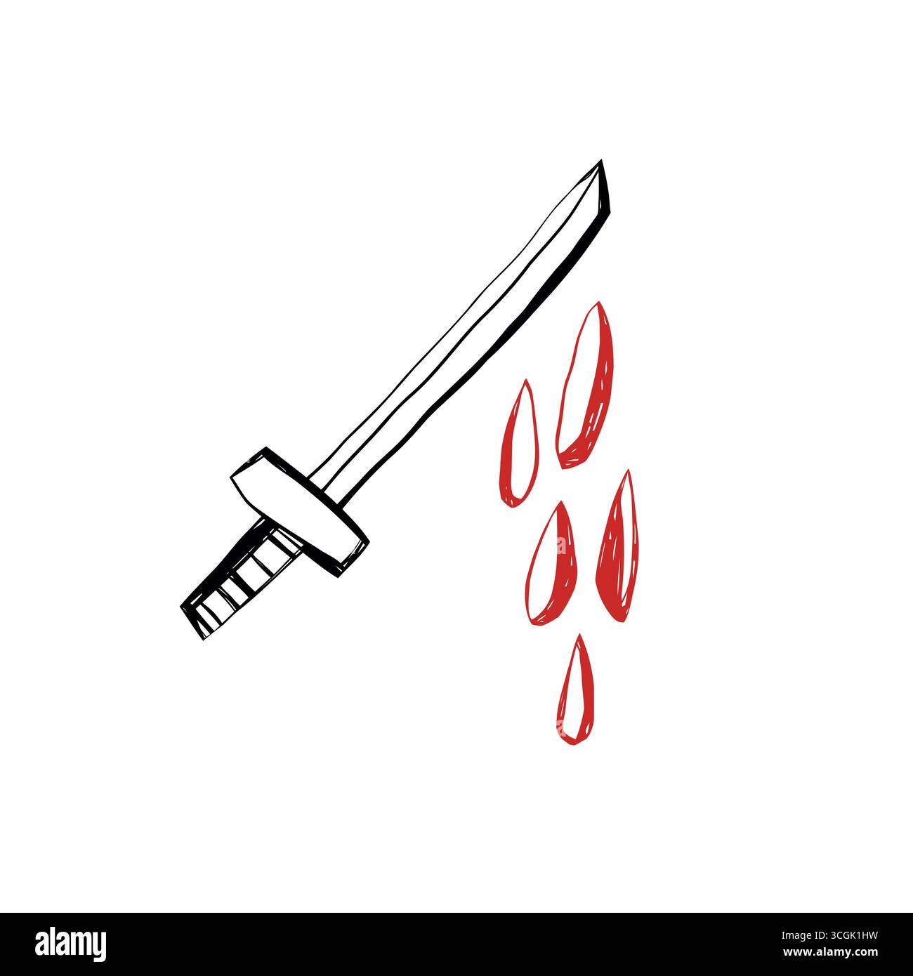 Hand drawn knife with dripping blood in doodle sketch style for ...