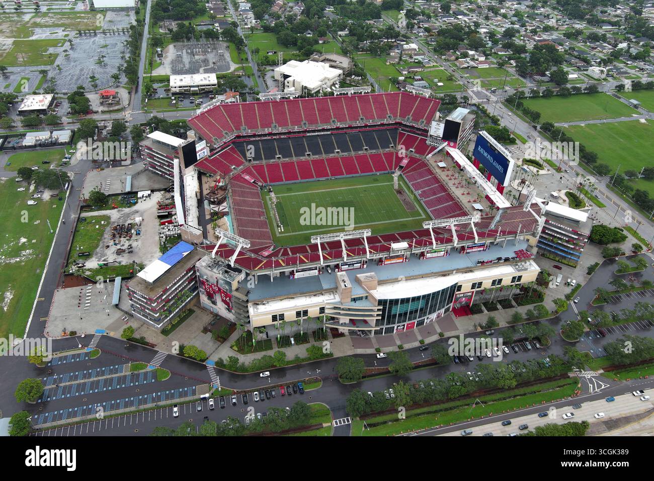 A general overall aerial view of Raymond James Stadium, Monday, Aug. 25 ...