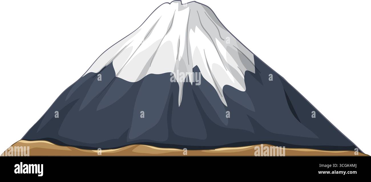 Stylized vector of Mount Fuji with snow peak, bold outlines, flat ...