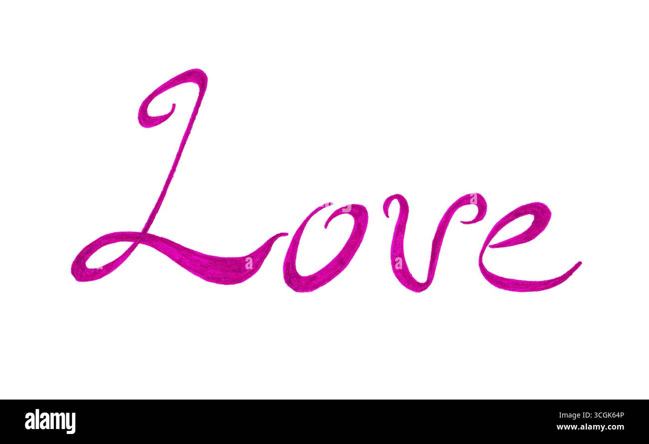 Lettering word Love. Pink color. Isolated on white background. Italic ...