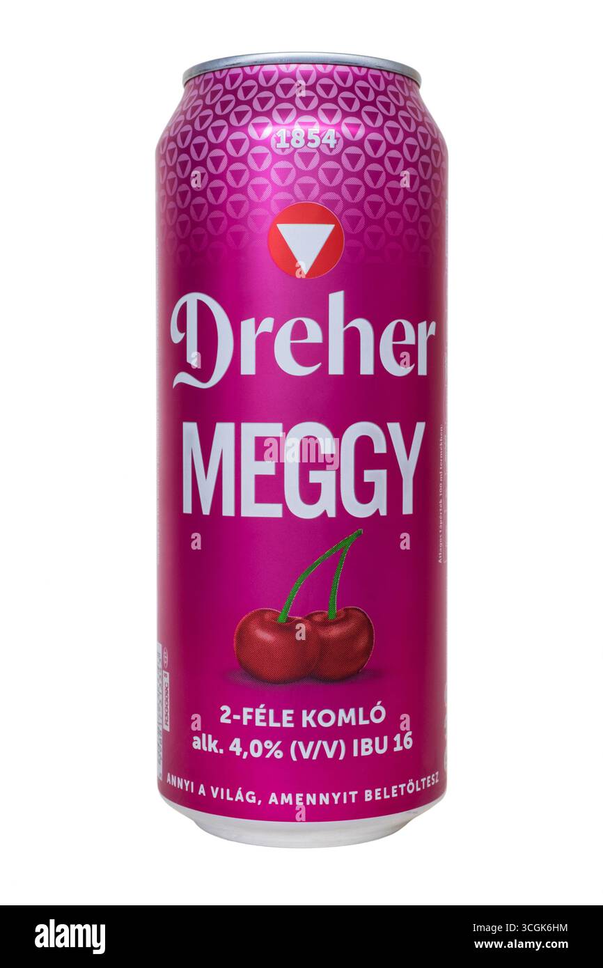 can of hungarian dreher meggy cherry flavoured lager beer cut out on ...