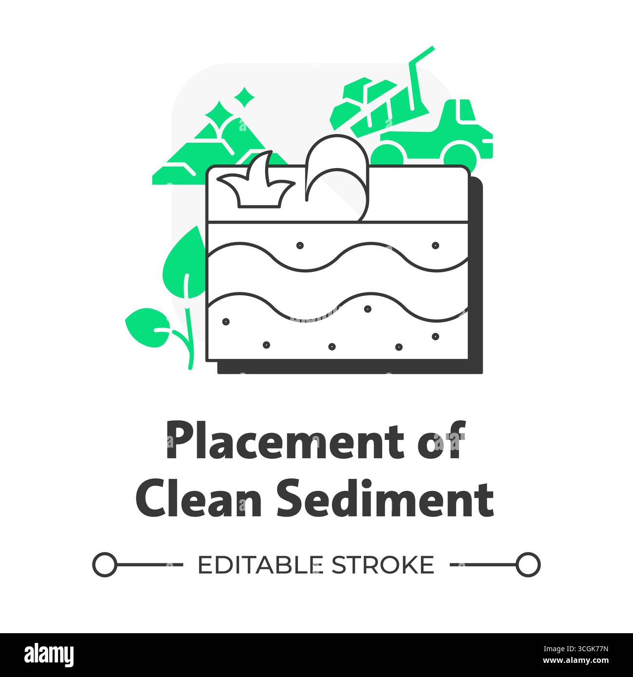 Placement of clean sediment flat outline concept icon Stock Vector ...