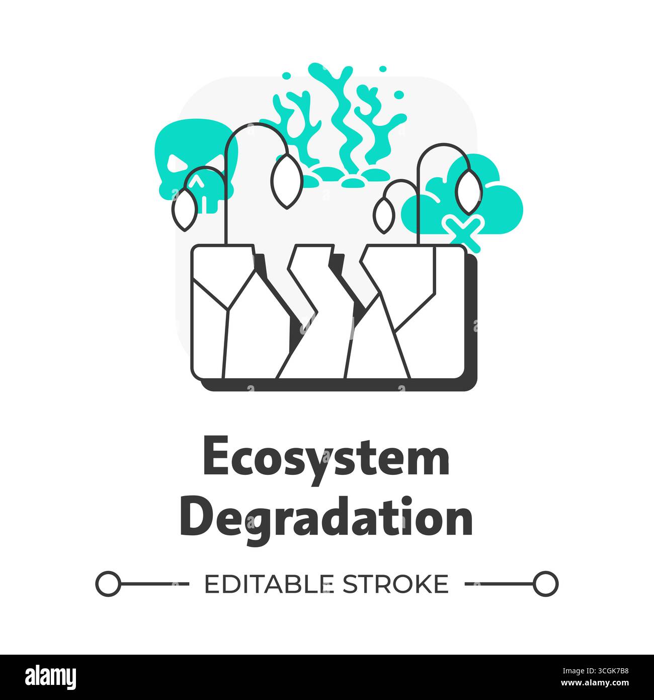 Ecosystem degradation flat outline concept icon Stock Vector Image ...
