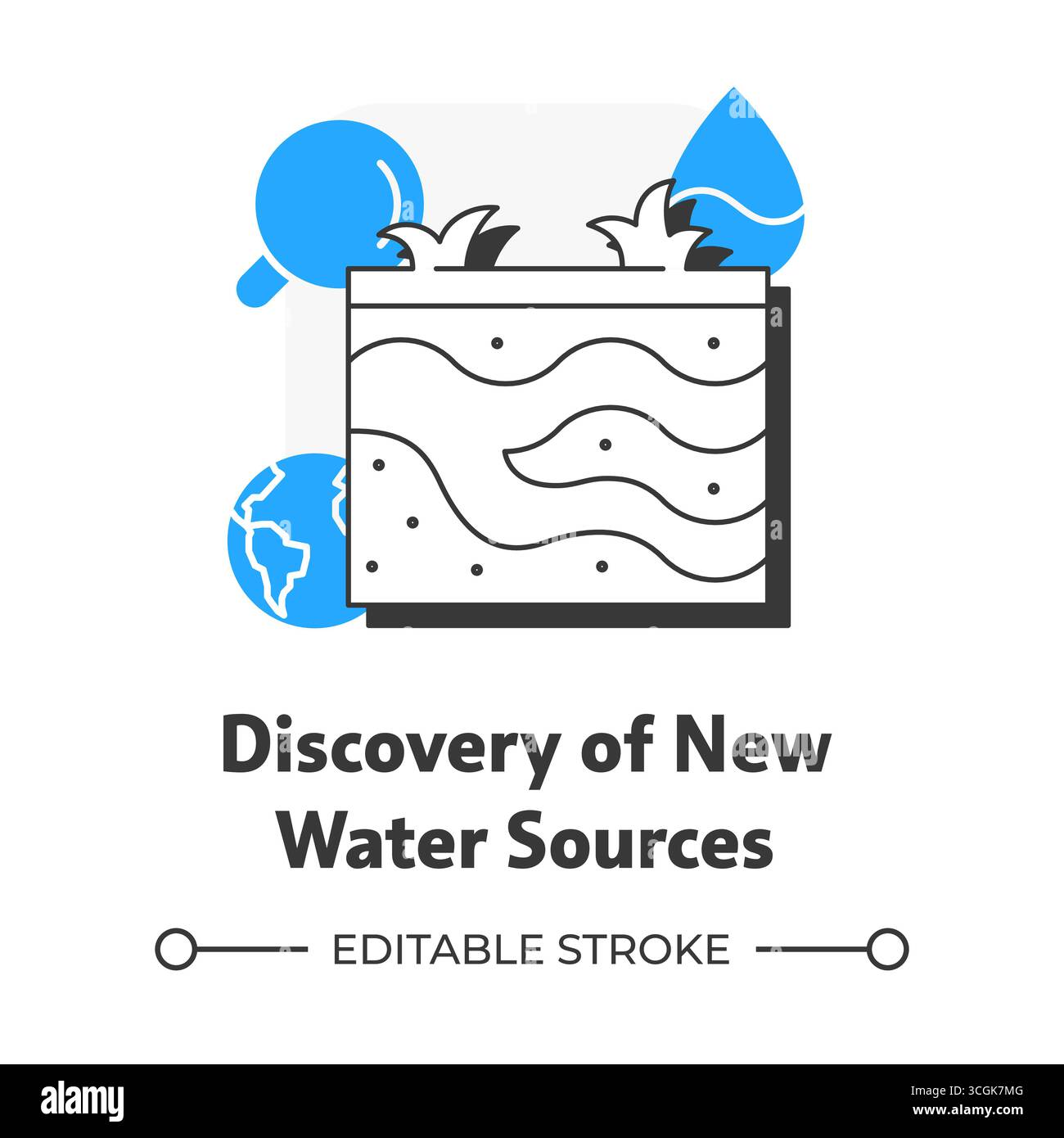 Discovery of new water sources flat outline concept icon Stock Vector ...