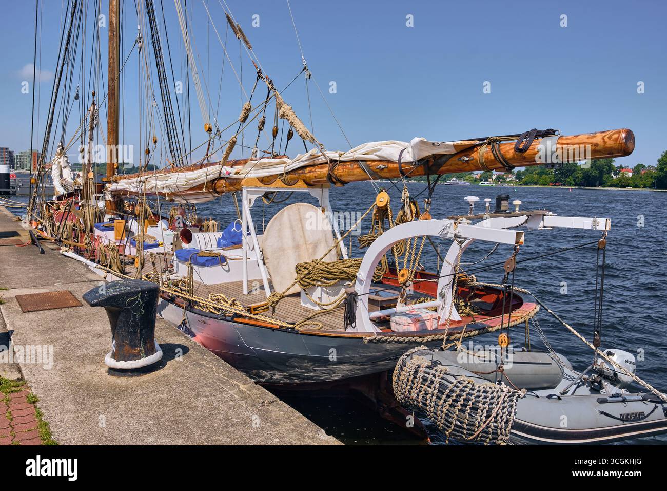 Rostock, Germany; July 25, 2025: Stern view of the classic one-masted ...