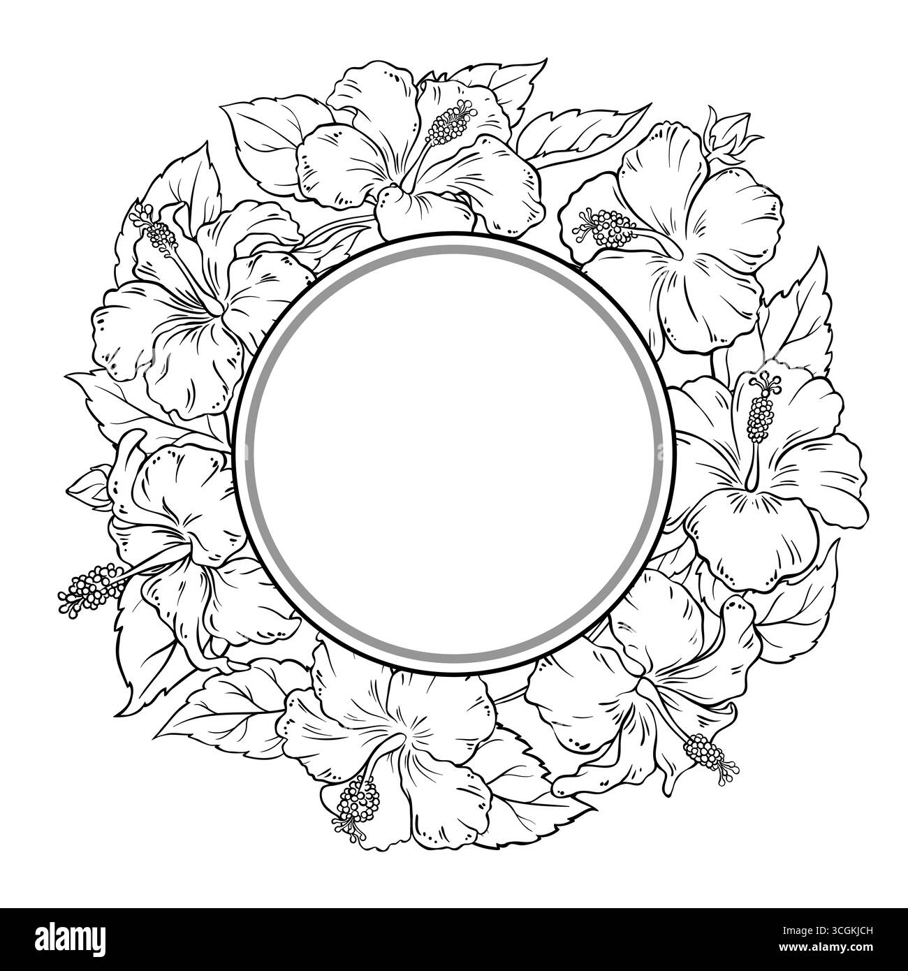 Flowers foliage round frame Black and White Stock Photos & Images - Alamy