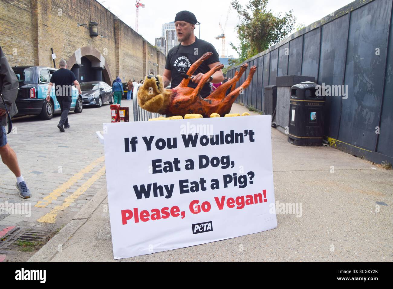 London, UK. 28th August 2025. PETA activists stage a mock 'barbecue ...