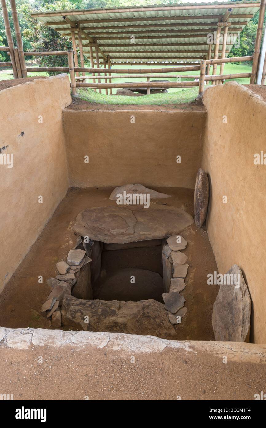 Stone slab covered tomb at the Alto de los Idolos Archaeological Park ...