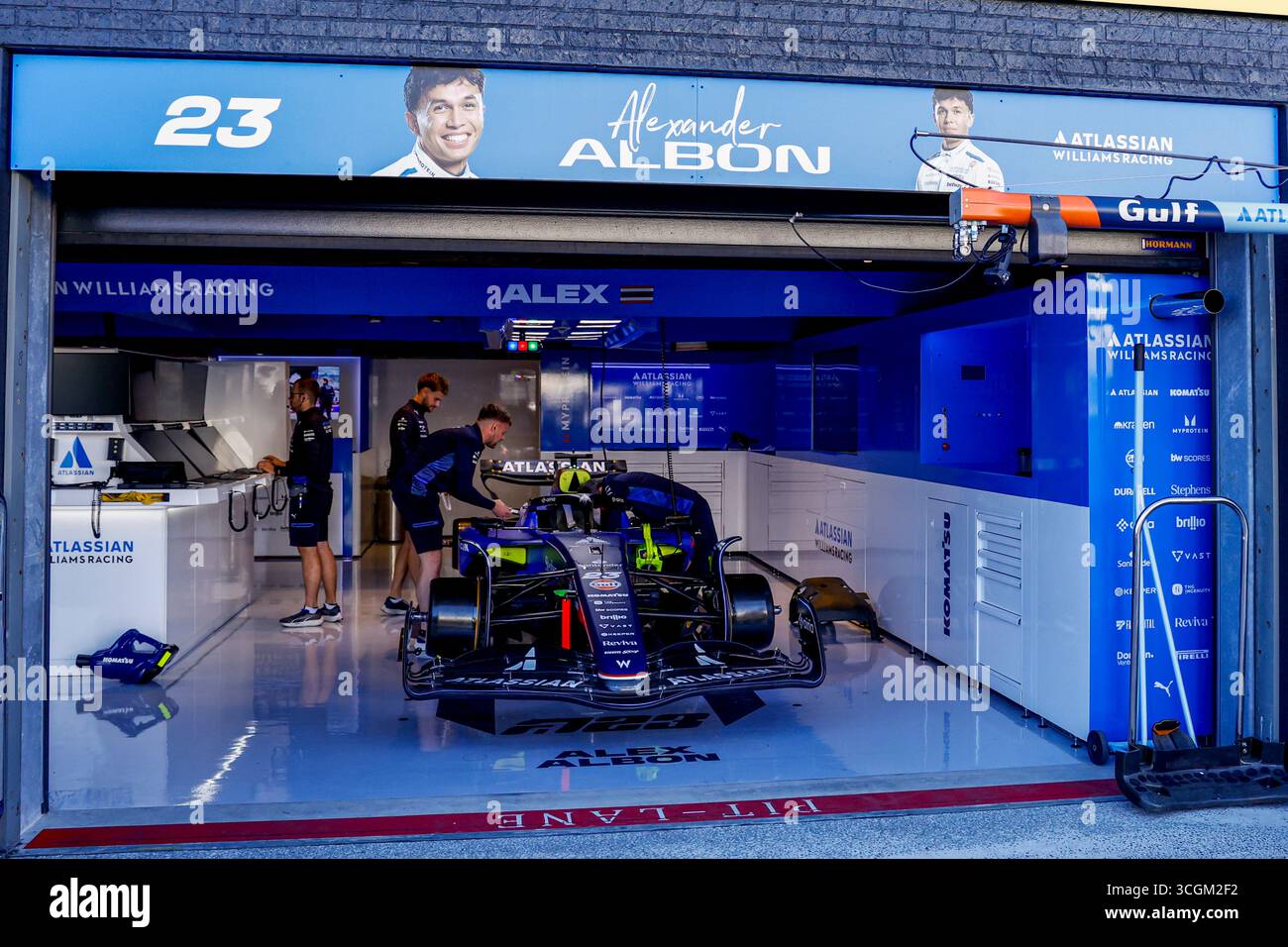 Williams mechanics prepare Alexander Albon's car during the Formula 1 ...