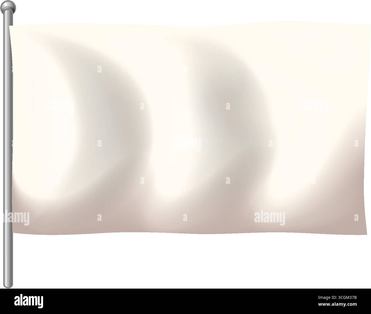 Minimalist white flag with soft shadows, realistic folds, and metallic ...