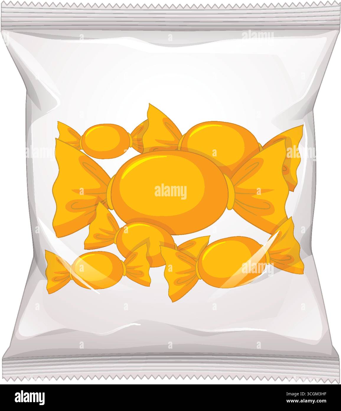 Flat vector illustration of assorted yellow candies in clear plastic ...