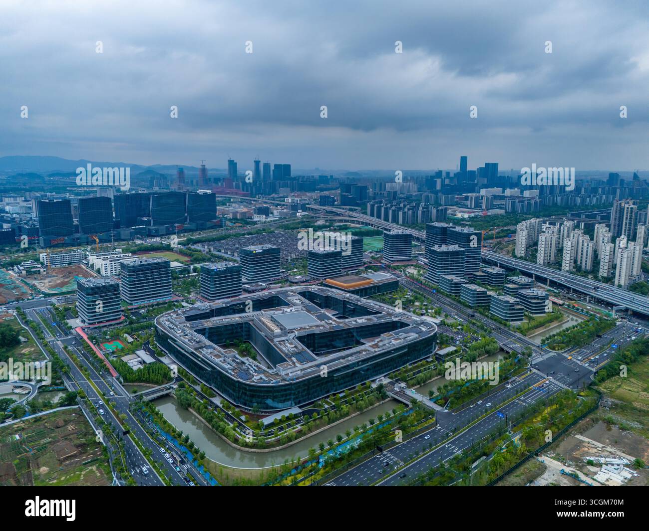 Aerial photo shows the Cainiao Network Global Headquarters in Hangzhou City, east China's ...