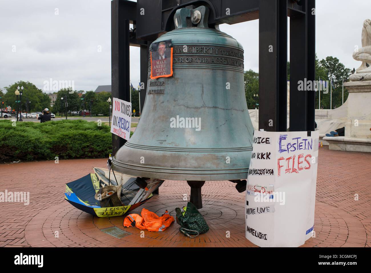 Protest messages on Liberty Bell outside Union Station in DC Stock ...