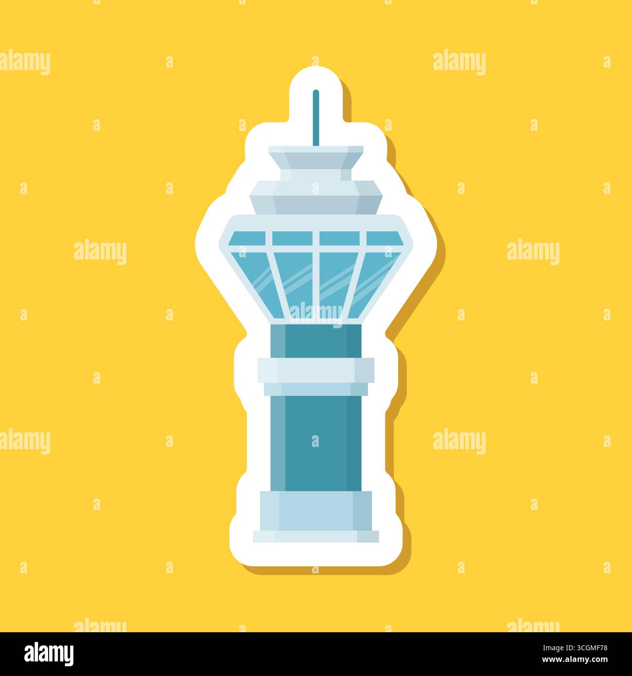 Flight control tower sticker icon in flat style. Navigation monitor ...